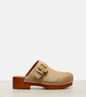 Chloé Jeannette 40 Embellished Suede Clogs - Beige