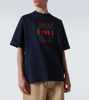 Gucci Logo Cotton Jersey T-shirt - Blue