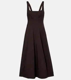 Staud Pleated Cotton Midi Dress - Brown