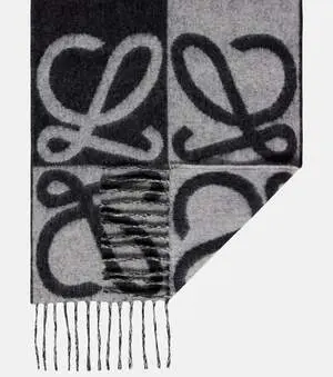Loewe Anagram Wool And Cashmere Scarf - Grey