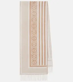 Loewe Anagram Wool And Cashmere Jacquard Scarf - Beige