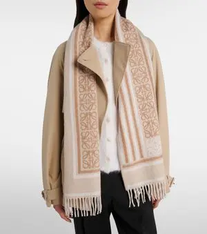 Loewe Anagram Wool And Cashmere Jacquard Scarf - Beige