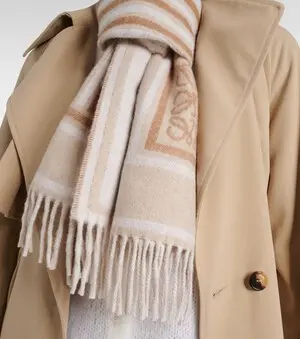 Loewe Anagram Wool And Cashmere Jacquard Scarf - Beige