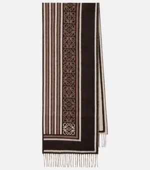 Loewe Anagram Wool And Cashmere Jacquard Scarf - Brown