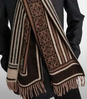 Loewe Anagram Wool And Cashmere Jacquard Scarf - Brown