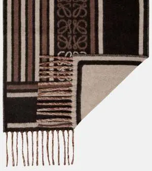 Loewe Anagram Wool And Cashmere Jacquard Scarf - Brown