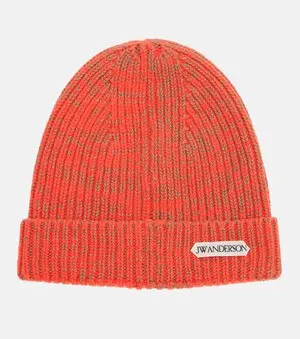 JW Anderson Ribbed-knit Wool And Cotton Beanie - Orange