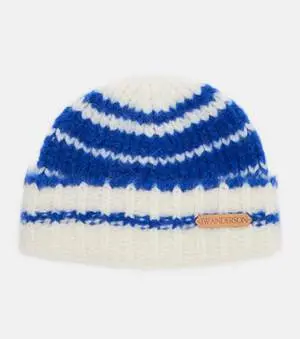 JW Anderson Striped Alpaca-blend Beanie - White