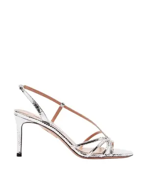 AQUAZZURA Talk To Me 75 Metallic Leather Sandals - Silver