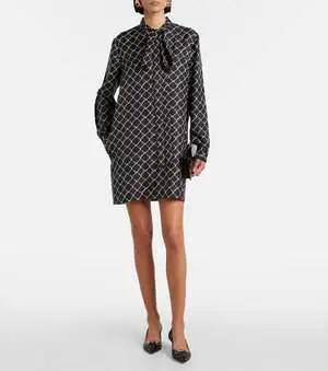 Gucci Printed Tie-neck Silk Minidress