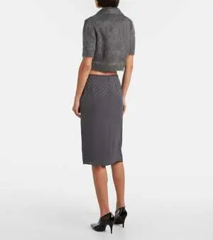 Gucci Gg Low-rise Silk Pencil Skirt - Grey