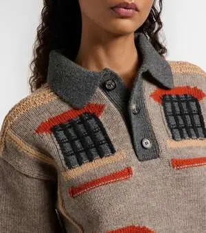 JW Anderson Wool Intarsia Jacquard Polo Sweater - Beige