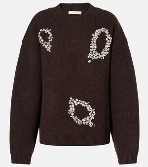 JACQUES WEI Embroidered Merino Wool Sweater - Brown