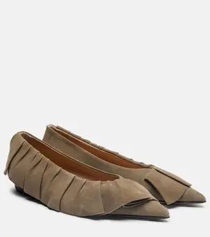 JW Anderson Ruffled Suede Ballerina Flats - Grey