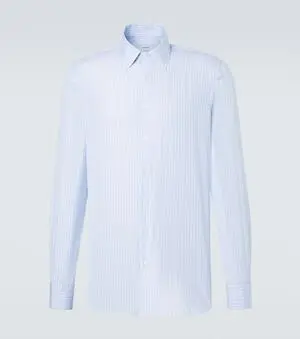 LARDINI Striped Cotton Poplin Shirt - Blue