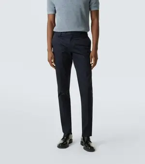 LARDINI Mid-rise Cotton Slim Pants - Blue