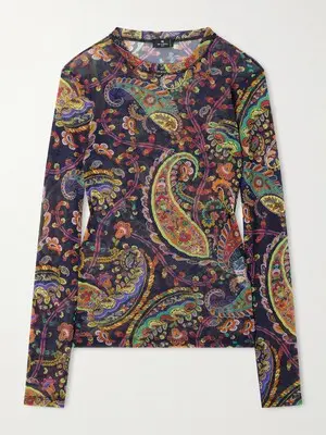 Etro Paisley-print Mesh Top - Blue