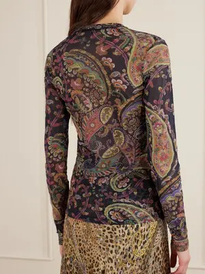 Etro Paisley-print Mesh Top - Blue