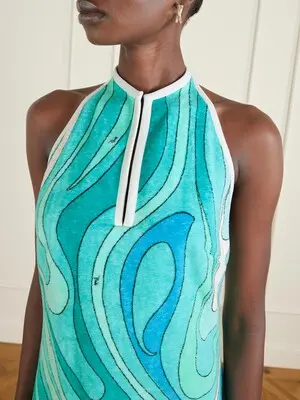 Emilio Pucci Printed Cotton-terry Halterneck Mini Dress