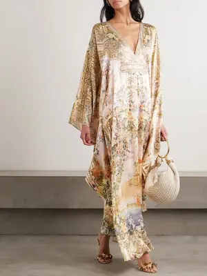 Camilla Crystal-embellished Printed Silk Kaftan