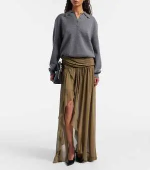 JACQUES WEI Asymmetric Draped Maxi Skirt - Green