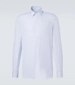 LARDINI Striped Cotton Poplin Shirt - Blue
