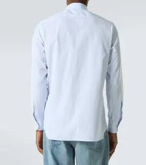 LARDINI Striped Cotton Poplin Shirt - Blue