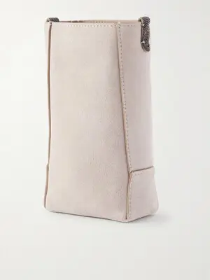 Brunello Cucinelli Embellished Leather-trimmed Suede Pouch