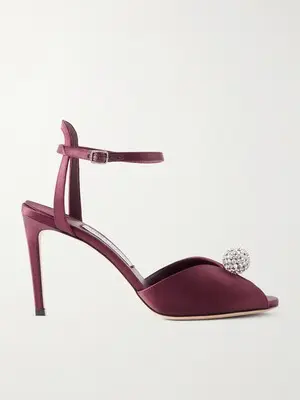 JIMMY CHOO Sacora 85 Crystal-embellished Satin Sandals - Purple