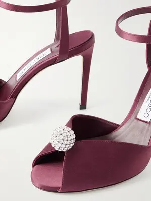 JIMMY CHOO Sacora 85 Crystal-embellished Satin Sandals - Purple