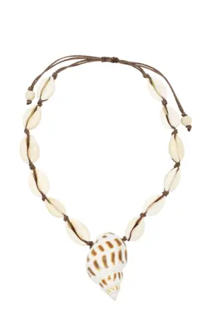 VELVET LUNA Cowrie Shell Choker With Seashell Pendant - Brown