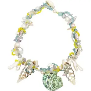 VELVET LUNA Seashell And Pearl Statement Necklace - Green