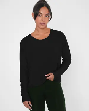 REBODY Sera Mid-length Boxy Long Sleeve Top - Black