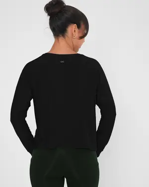 REBODY Sera Mid-length Boxy Long Sleeve Top - Black