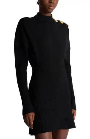 Balmain Flared Knit Short Dress - Black