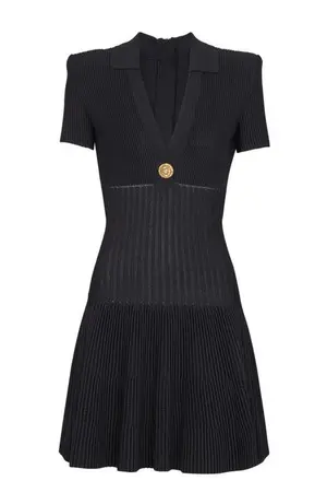 Balmain Flared Knit Dress - Black