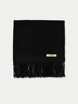Gobi Cashmere Wide Fringe Scarf - Black