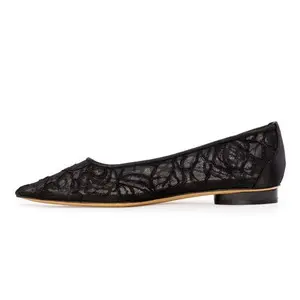 ANNE BARGE Jolie Pointed-toe Flats - Black Lace