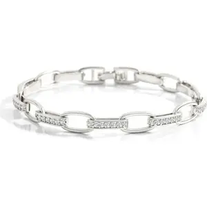MINT & LILY Interlinked Cubic Zirconia Paperclip Bracelet - Silver