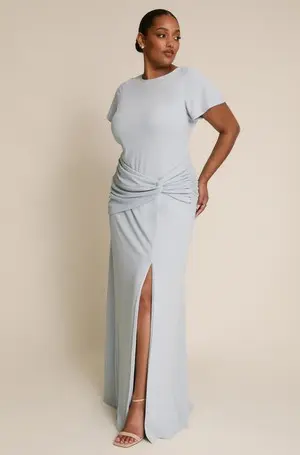 SIX STORIES Knot Panel Flutter Sleeve Maxi Gown - Pale Blue