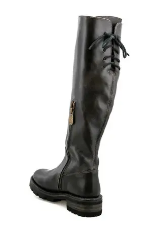 Bed Stu Tall Leather Lace-up Zip Up Boots - Black Rustic