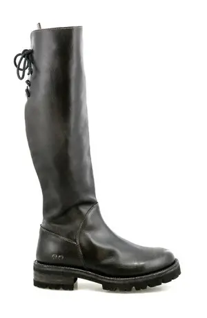 Bed Stu Tall Leather Lace-up Zip Up Boots - Black Rustic