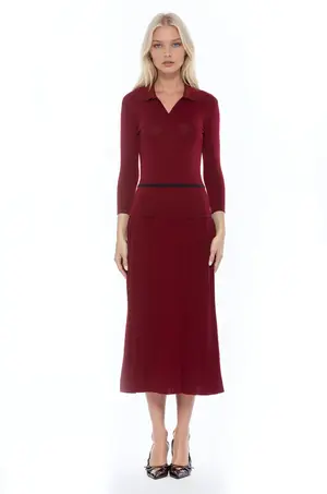 ALEXIA ADMOR Sable Knit Midi Dress With Pleats - Burgundy