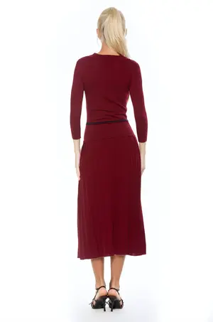 ALEXIA ADMOR Sable Knit Midi Dress With Pleats - Burgundy