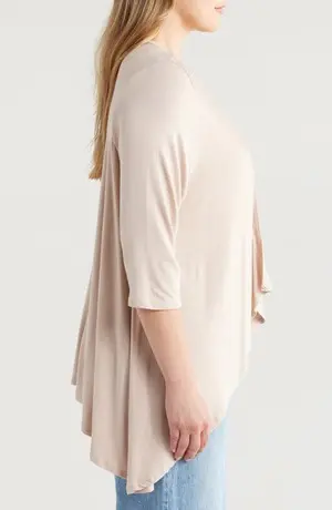 24SEVEN COMFORT APPAREL Draped Open Front Cardigan - Beige