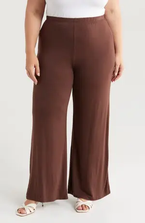 24SEVEN COMFORT APPAREL Elastic Waist Stretch Flare Pants - Brown