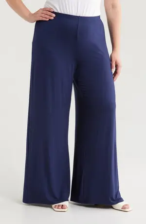 24SEVEN COMFORT APPAREL Elastic Waist Stretch Flare Pants - Navy