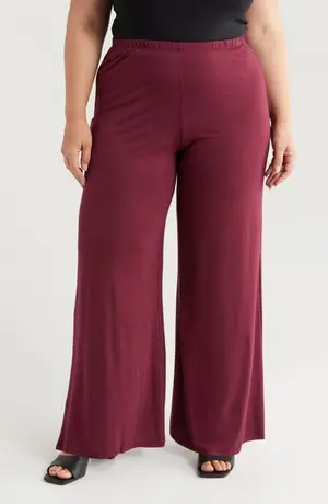 24SEVEN COMFORT APPAREL Elastic Waist Stretch Flare Pants - Wine