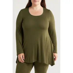 24SEVEN COMFORT APPAREL Long Sleeve Asymmetrical Tunic Top - Army