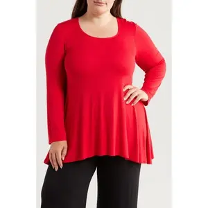 24SEVEN COMFORT APPAREL Long Sleeve Asymmetrical Tunic Top - Red